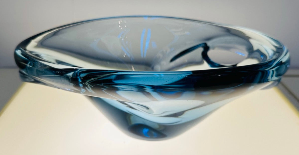 1960s Danish Blue Glass Bowl attributed to Holmegaard – retro living uk