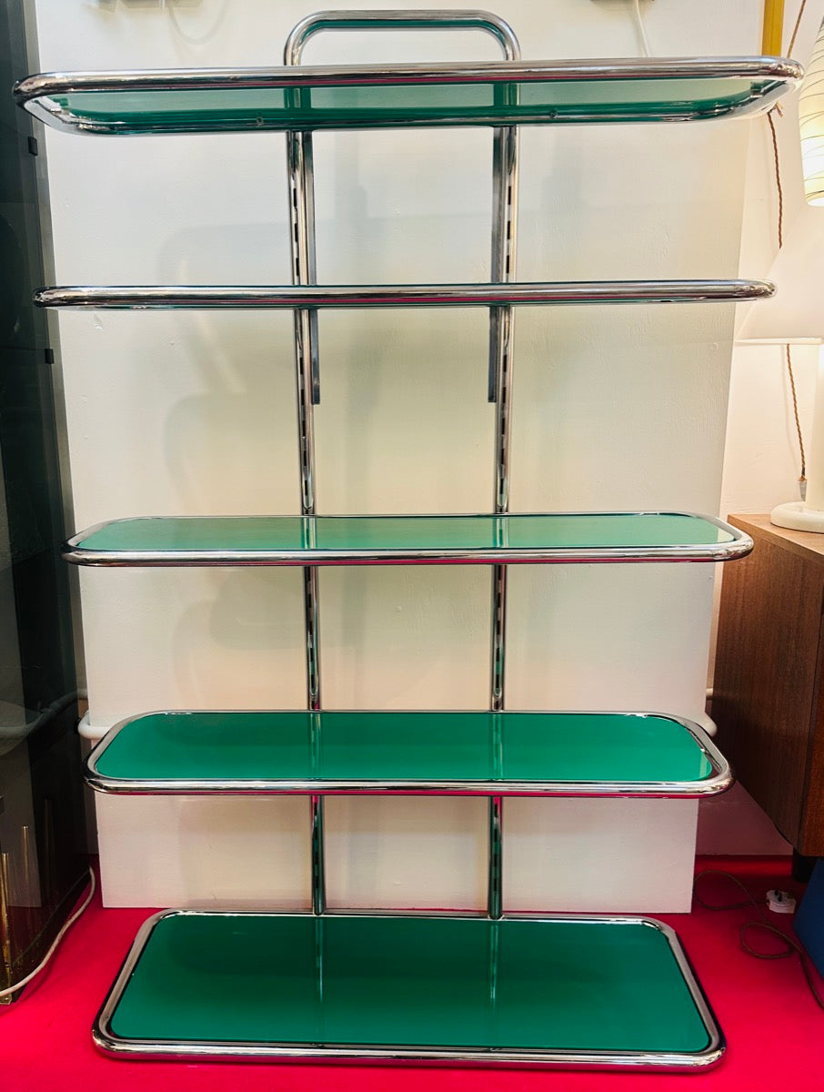 1970s 5-Shelf Tubular Chrome and Green Perspex Shelving Unit – retro ...