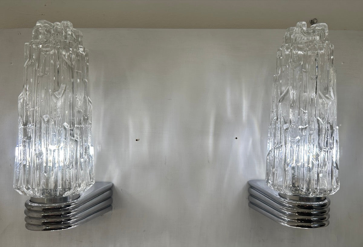 Pair of 1970s German Hoffmeister Iceberg Glass Torch Wall Lights ...
