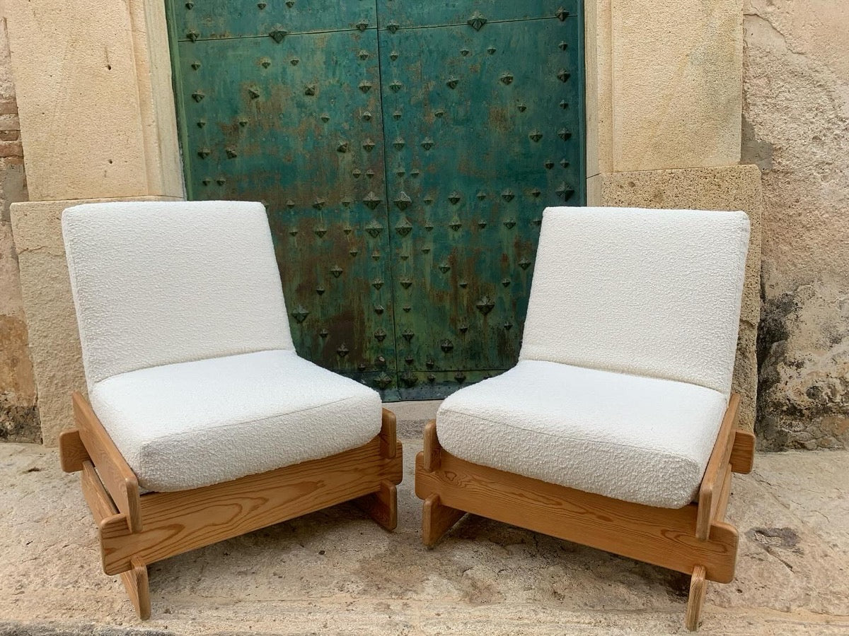 Pair of 1970s Swedish Solid Pine Lounge Chairs – retro living uk