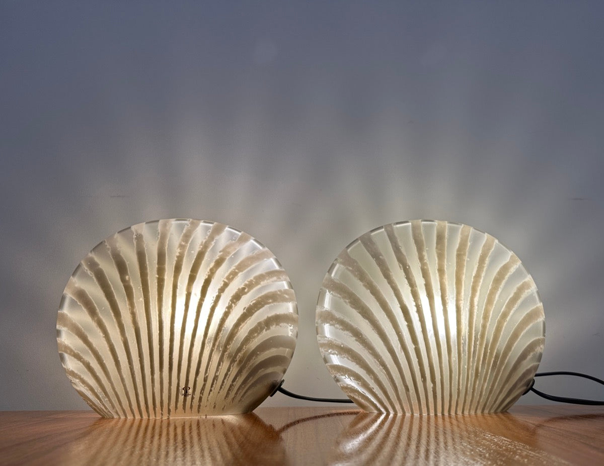 Pair of 1970s Peill & Putzler Zebra Shell Shaped Glass Table Lamps ...