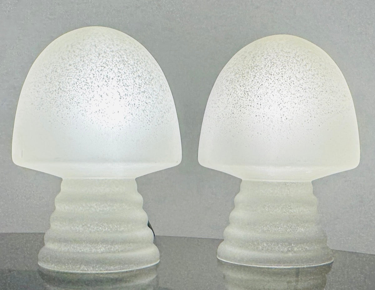 Pair of 1980s HB Glass Holland Mushroom Speckled Lamps – retro living uk