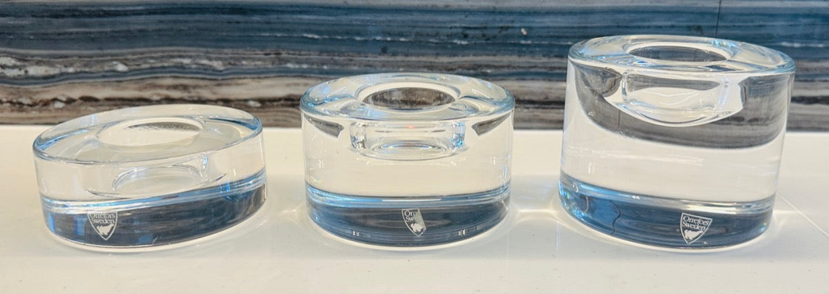 Set of 3 Swedish Orrefors "Puck" Crystal Candle Holders – retro living uk