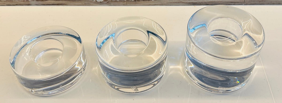 Set of 3 Swedish Orrefors "Puck" Crystal Candle Holders – retro living uk