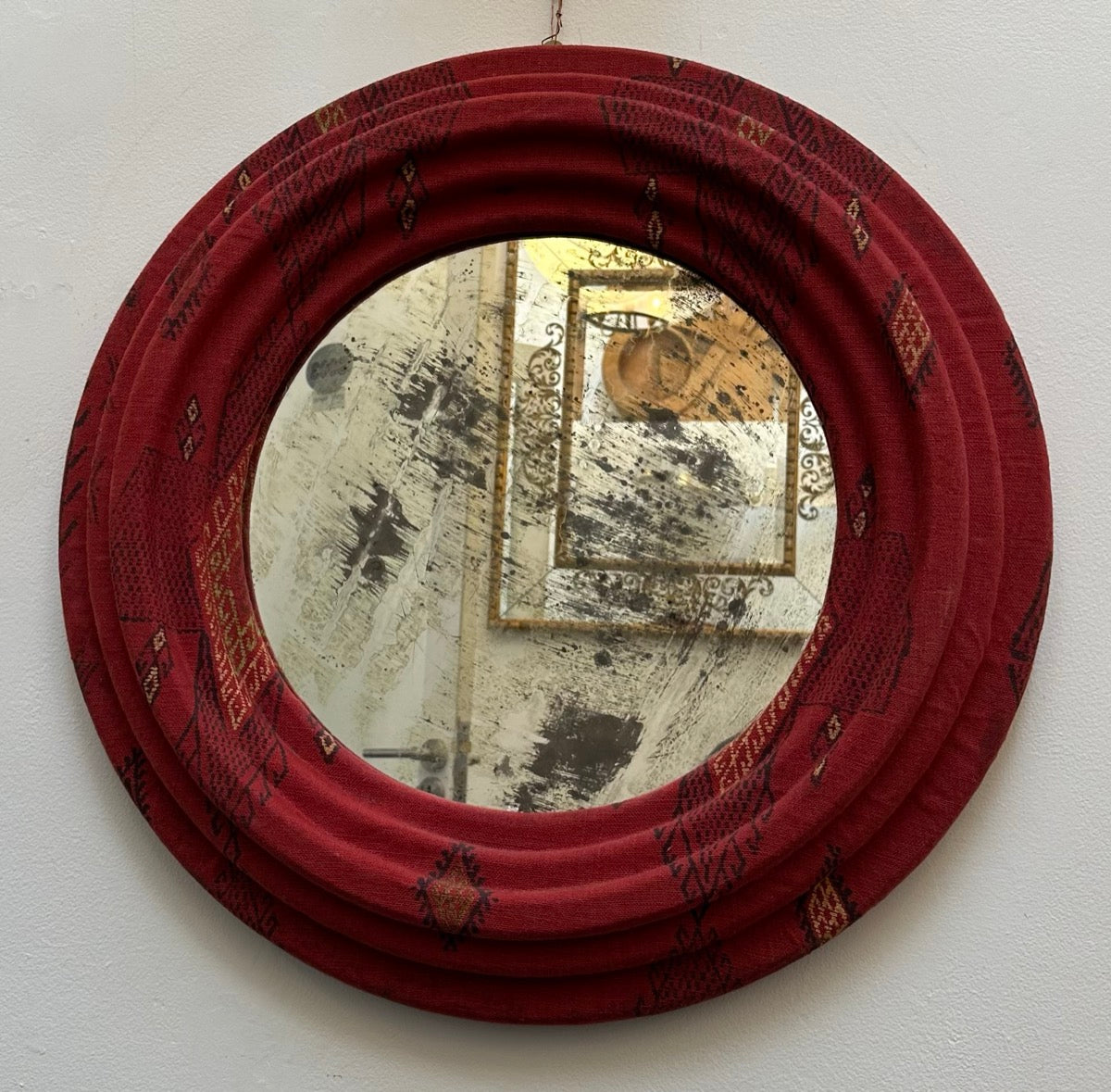 Small Antiqued Glass Red Aztec Fabric Wall Mirror – retro living uk