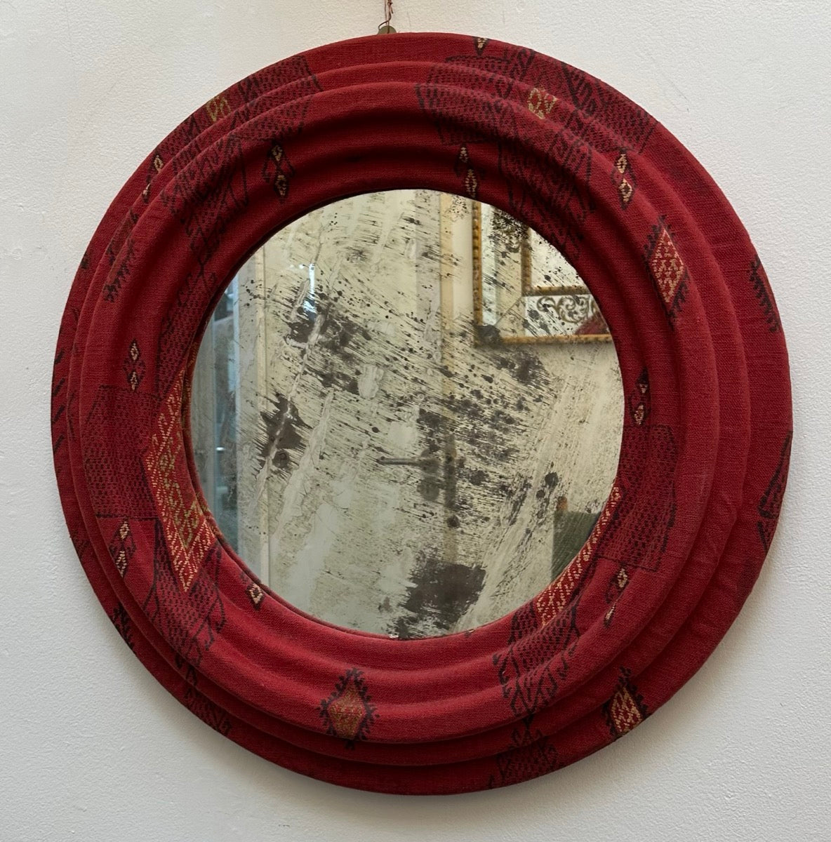 Small Antiqued Glass Red Aztec Fabric Wall Mirror – retro living uk
