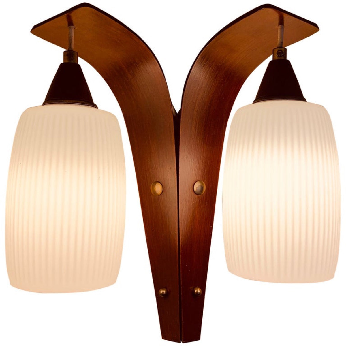 1960s Teak & Double Ribbed Glass Shade Wall Lights – retro living uk