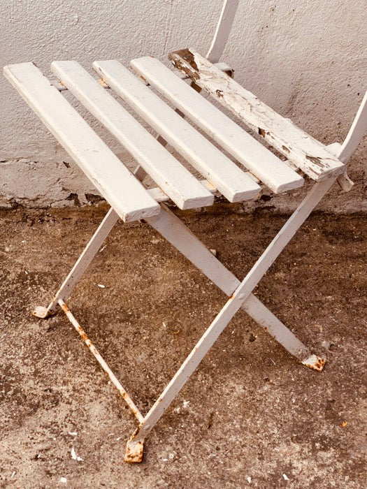 Vintage Rustic Slatted Painted White Garden Chair – retro living uk